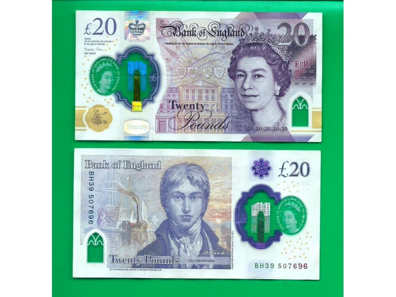 Engleska 20 Funti Kraljica Elizabet Polymer