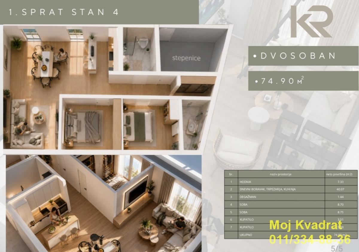 Zemun, Ćukovac (Muhar) - Dobanovačka, 75m2, NOVOGRADNJA