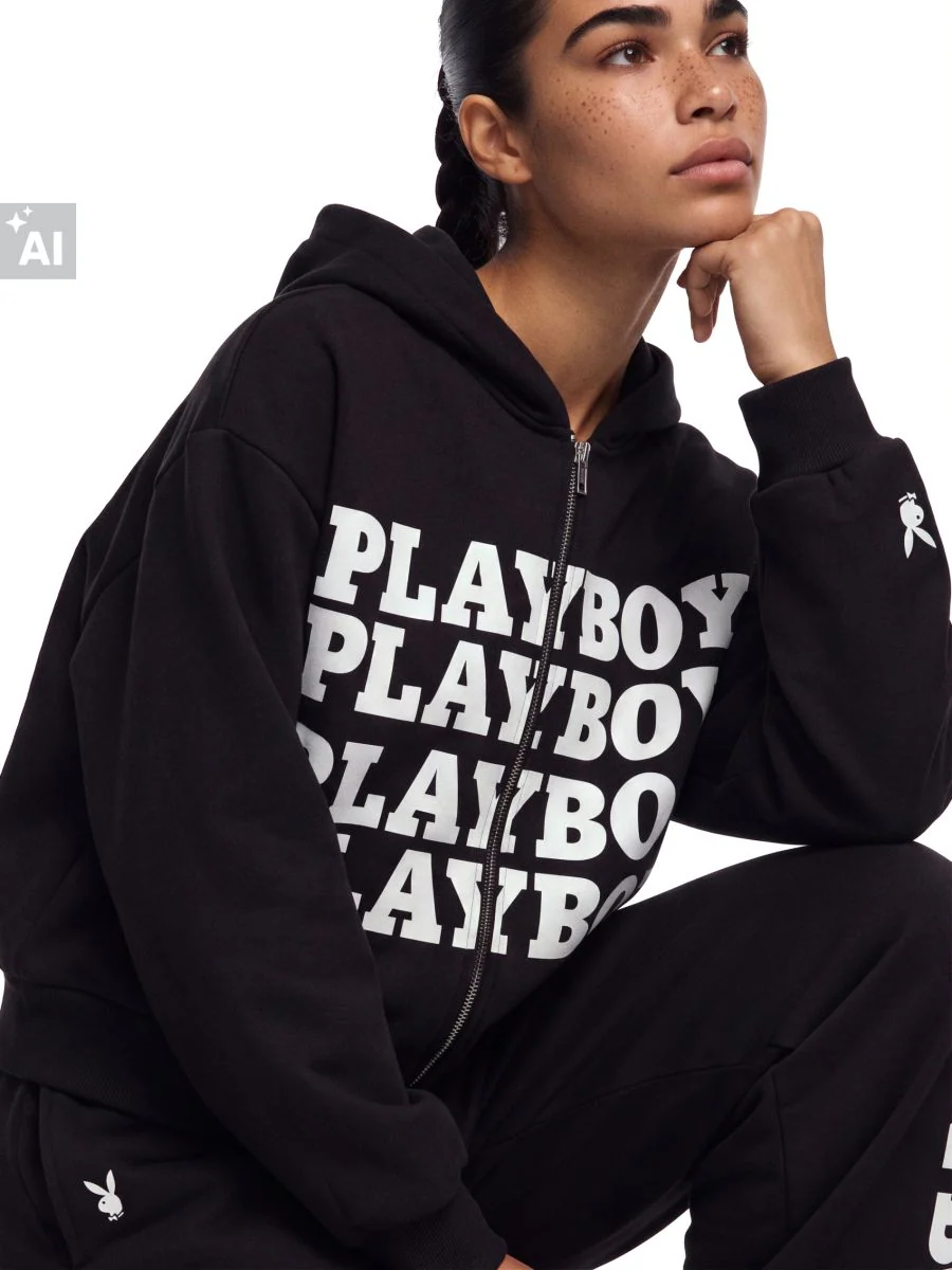 Dukserica na otkopčavanje sa kapuljačom Playboy