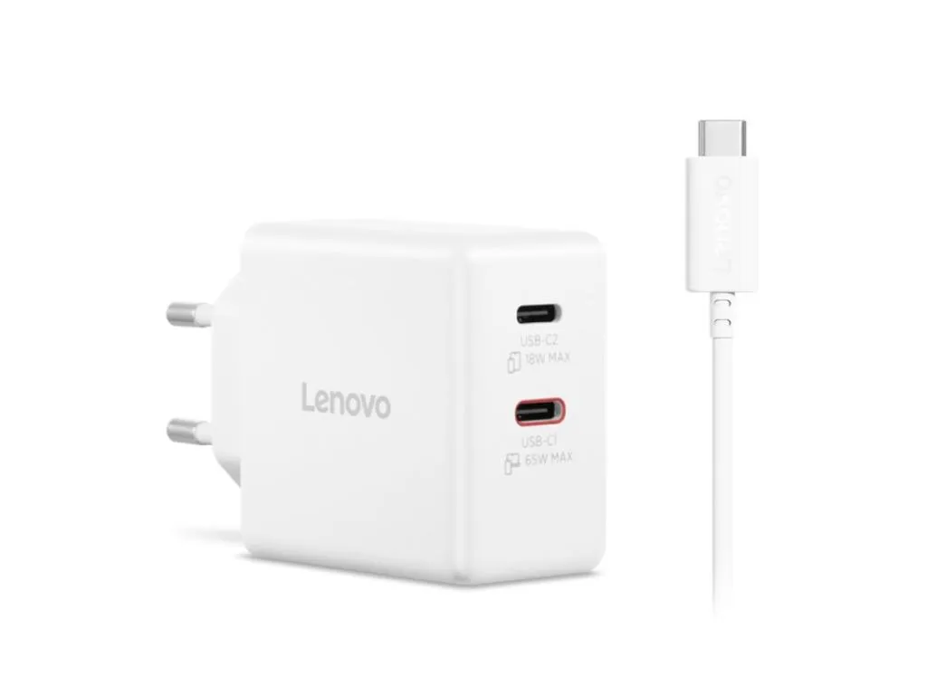 Lenovo Dual USB-C 65W GaN punjac beli