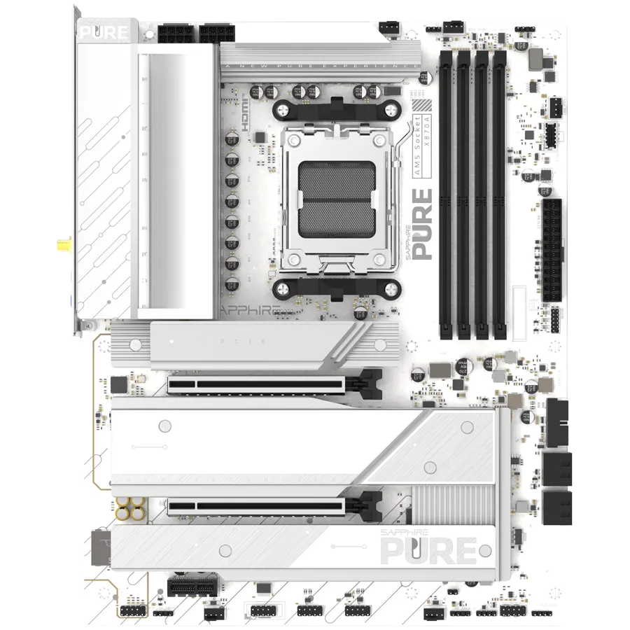 SAPPHIRE AMD X870E AM5 PURE Ryzen R9/R7, 4x DDR5 8400MHz, PCIE 5, 1x M.2 Gen5, 2x M.2 Gen4, LAN 5 Gbps, WIFI7, USB, ATX