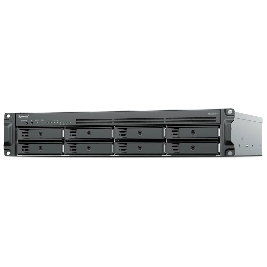Synology RackStation RS1226PLUS, Rack2U 8 bay 3.5 and 2.5, SATA HDD SSD, AMD Ryzen V1500B 4 core 2.2GHz, 4 GB DDR4ECC SODIM, 2xMemory slots, 2xRJ45 2.5GbE LAN Port, 2xUSB 3.2Gen 1Port, PCIe 1xGen3...