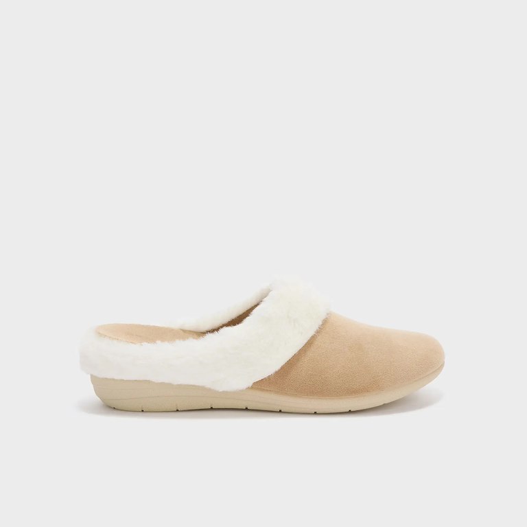 Scholl ženske papuče Gloomy fur dark beige