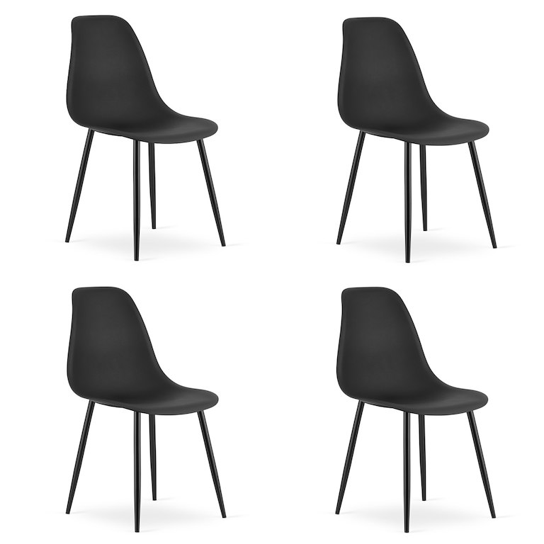 Stolice WAT crne, crne nogare, set od 4 komada