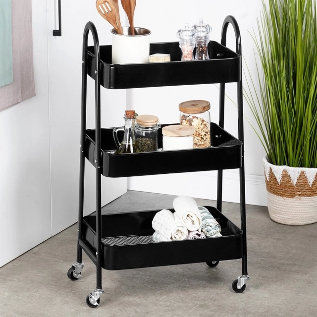 Vilde 568115 - Metalna polica sa 3 nivoa, crna , 44×31,5×78,5 cm