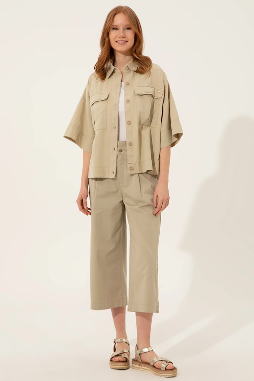 Ženske Khaki Široke Pantalone Dužine 7/8