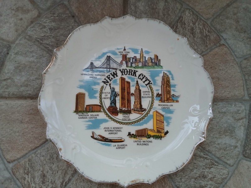 New York City stari zidni ukrasni porcelanski tanjir