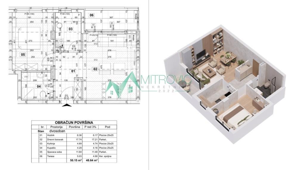 Dvosoban stan na prodaju, 50m2, 149.947€