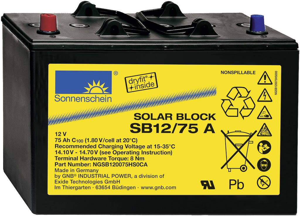 GNB Solar-Block SB12/75 A solarni akumulator olovni gel 12 V 75 Ah
