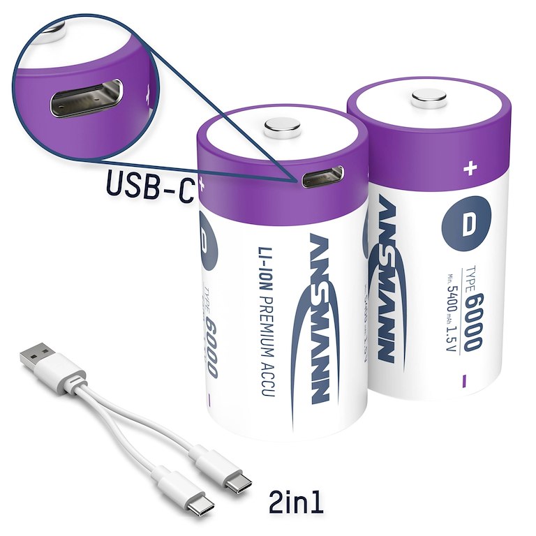 Ansmann LR20 USB-C punjiva D baterija Li-Ion 1,5 V 6000 mAh D (Mono)