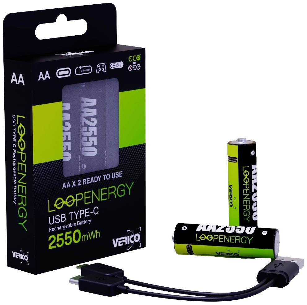Verico 1UDBT-A1WEA2-NN LoopEnergy AA USB-C® 2550mWh punjiva baterija sa USB-C punjenjem Li-Ion 1,5 V 1700 mAh AA
