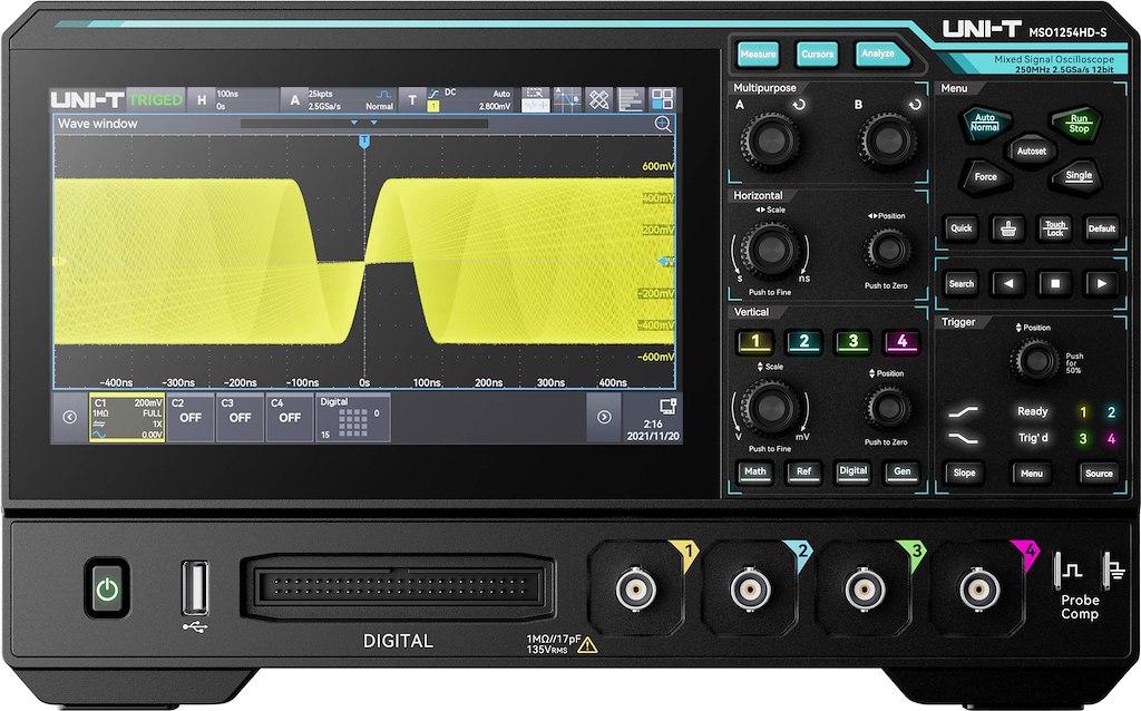 UNI-T MSO1254HD-S digitalni osciloskop 250 MHz 4-kanalni 2,5 GSa/s