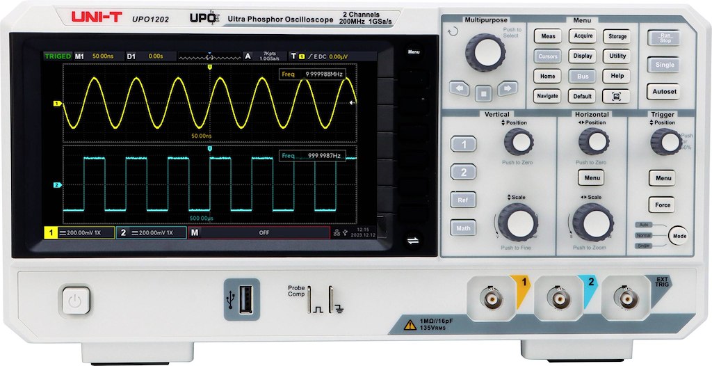 UNI-T UPO1202 digitalni osciloskop 200 MHz 2-kanalni 56 Mpts