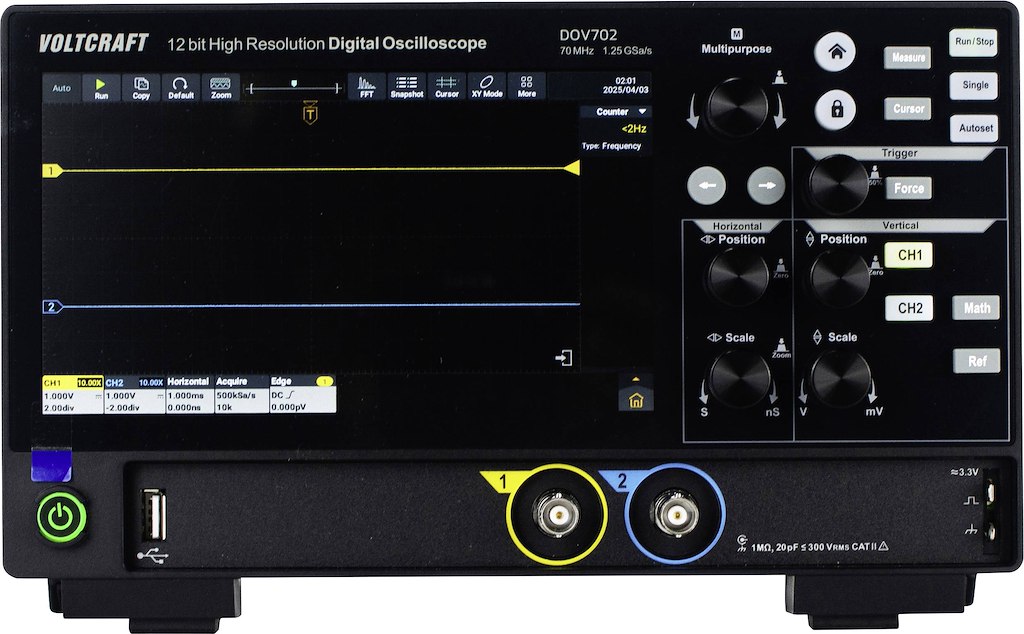 VOLTCRAFT DOV702 digitalni osciloskop 70 MHz 2-kanalni 1,25 GSa/s