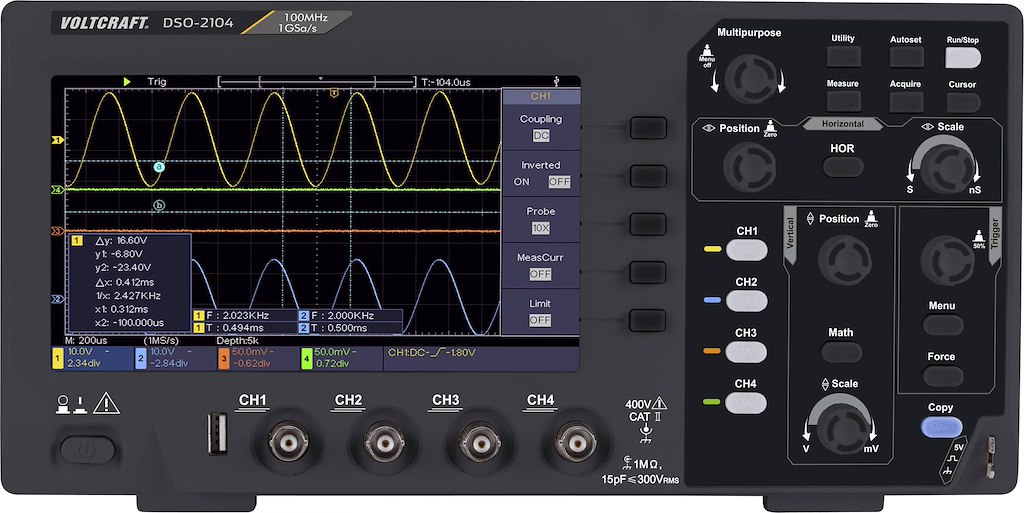 VOLTCRAFT DSO-2104 digitalni osciloskop 100 MHz 4-kanalni 1 GSa/s