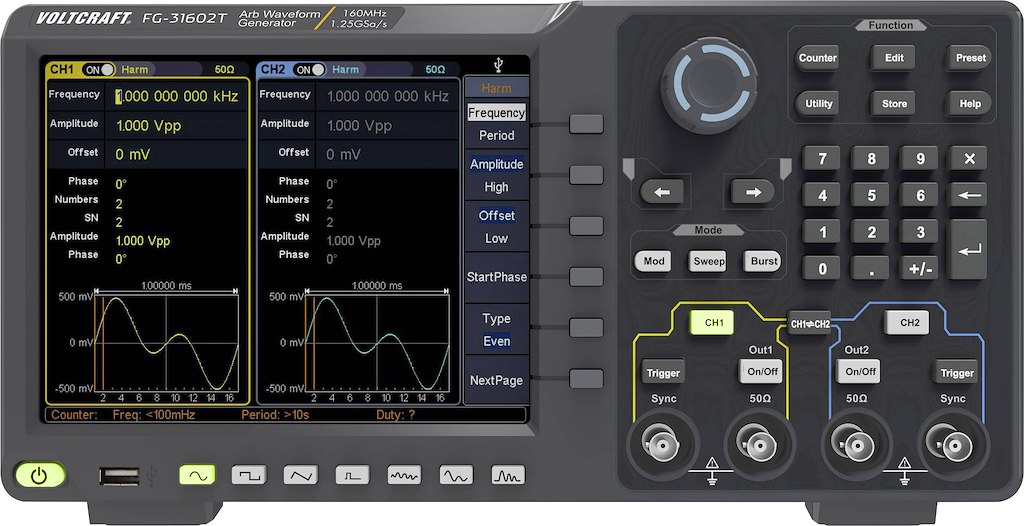 VOLTCRAFT FG-31602T funkcijski generator 1 µHz – 160 MHz
