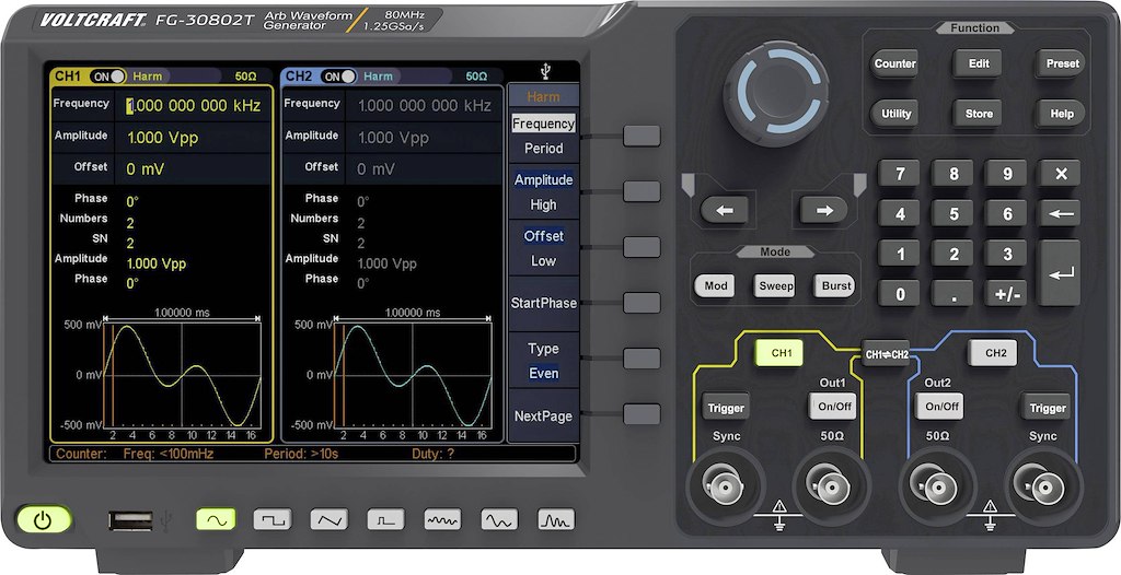 VOLTCRAFT FG-30802T funkcijski generator 1 µHz – 80 MHz