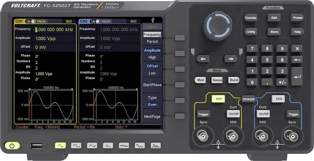 VOLTCRAFT FG-32502T funkcijski generator 1 µHz – 250 MHz
