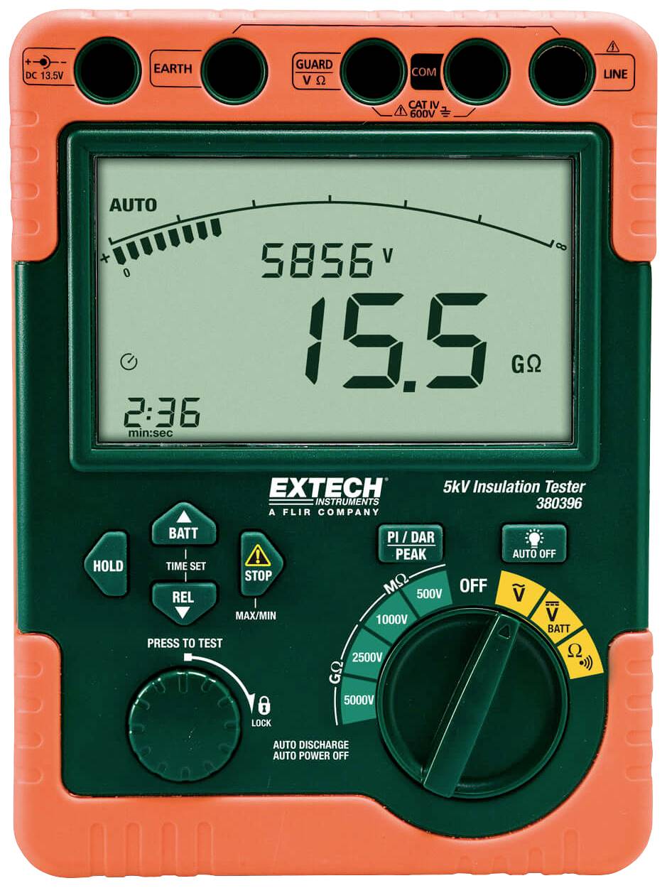 Extech V 60 merač otpora izolacije 500 V, 1000 V, 2500 V, 5000 V 60 GΩ 0 – 600 Ω