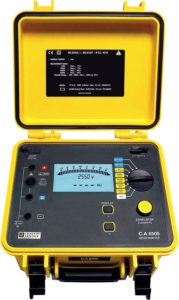 Chauvin Arnoux A 6505 merač otpora izolacije 500 V, 1000 V, 2500 V, 5000 V 10 TΩ 10kΩ – 10 TΩ