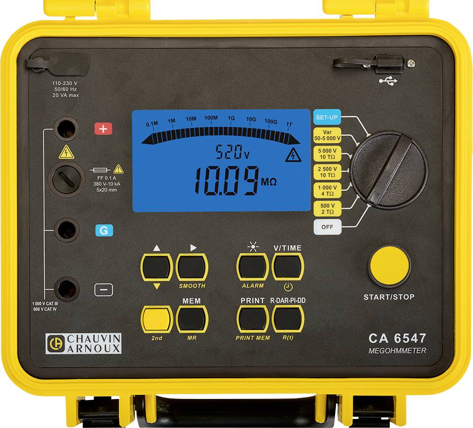 Chauvin Arnoux A 6547 merač otpora izolacije 500 V, 1000 V, 2500 V, 5000 V 10 TΩ 10kΩ – 10 TΩ