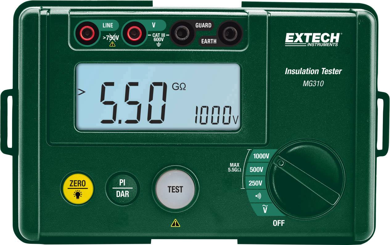 Extech MG310 merač otpora izolacije 250 V, 500 V, 1000 V 5,5 GΩ CAT III 600 V