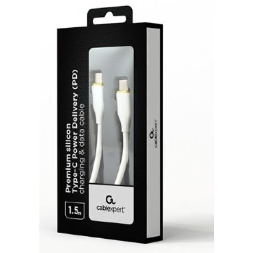 CC-USB2S-CMCM-1.5M-W Gembird 60W Premium silicon Type-C PD charging &amp; data cable, 1.5m, White