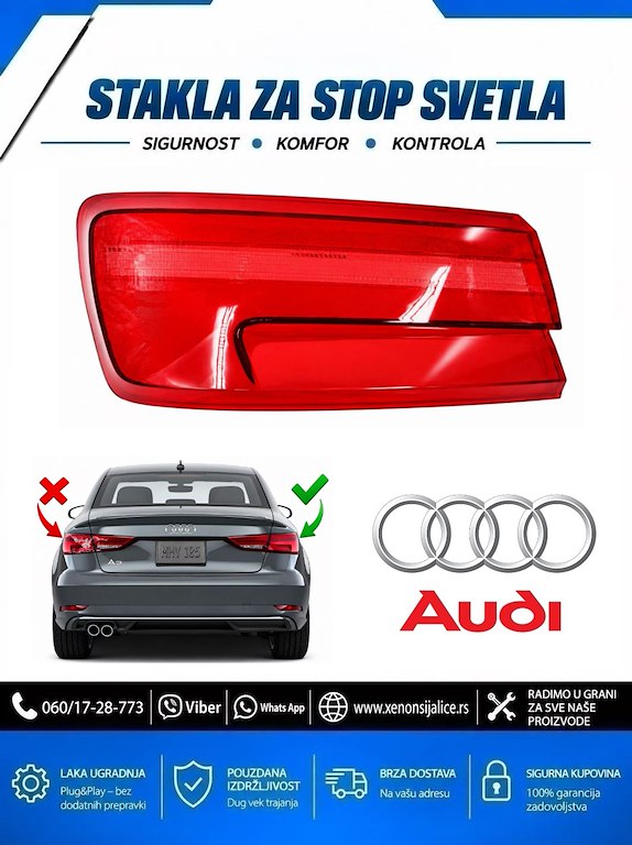 STAKLO ZA STOP SVETLO SPOLJNO AUDI A3 15-19 SEDAN