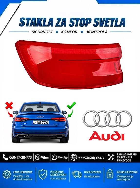 STAKLO ZA STOP SVETLO SPOLJNO AUDI A4 16-20