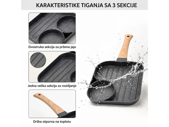 Grill tiganj sa 3 odeljka, ECO friendly