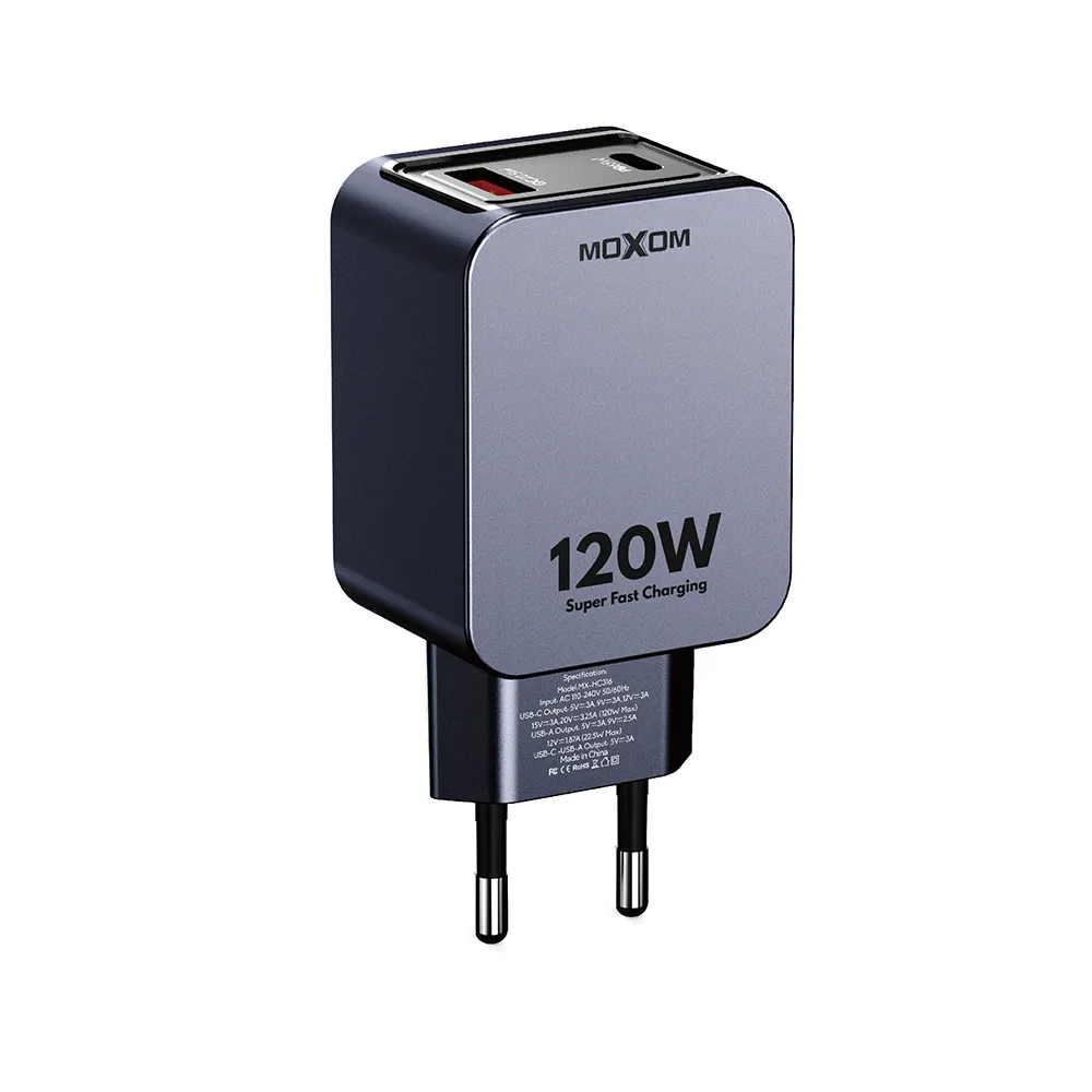 Kucni punjac MOXOM MX-HC316 Turbo 120W AVS + Type C Type C kabal crni