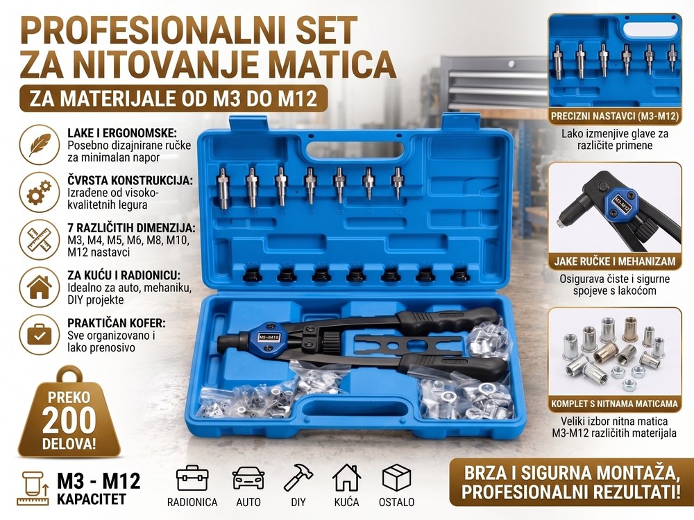 PROFESIONALNA Klešta za zakivne matice (M3-M12) SET