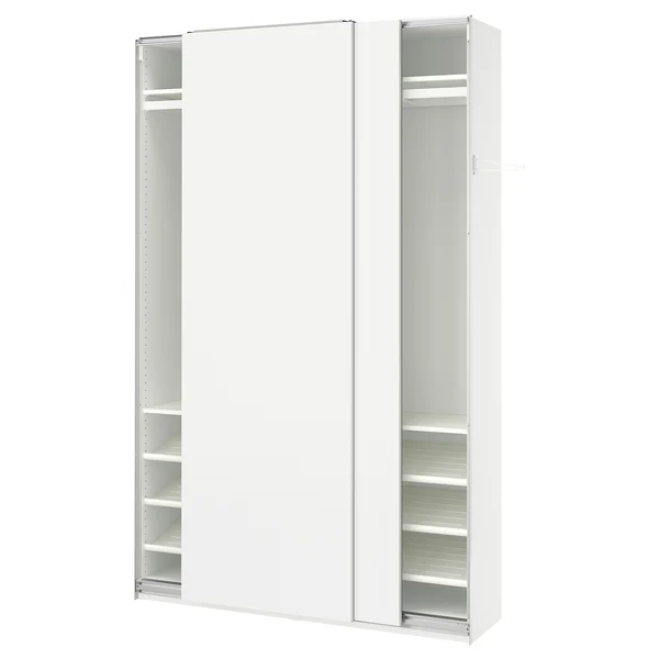 Garderober s kliznim vratima, bela/bela, 150x43x236 cm