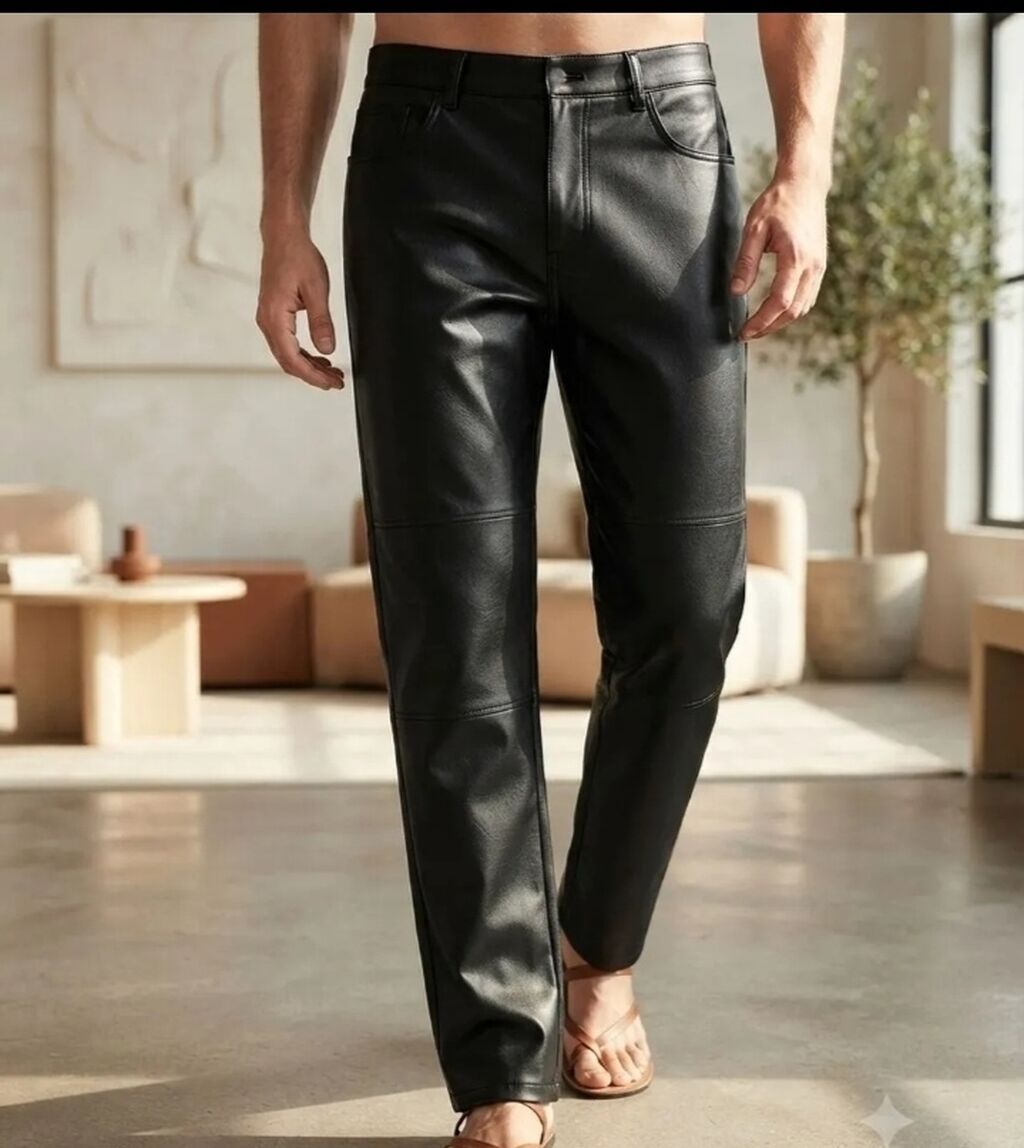 Muške pantalone od eko kože – crne - Materijal: visokokvalitetna eko