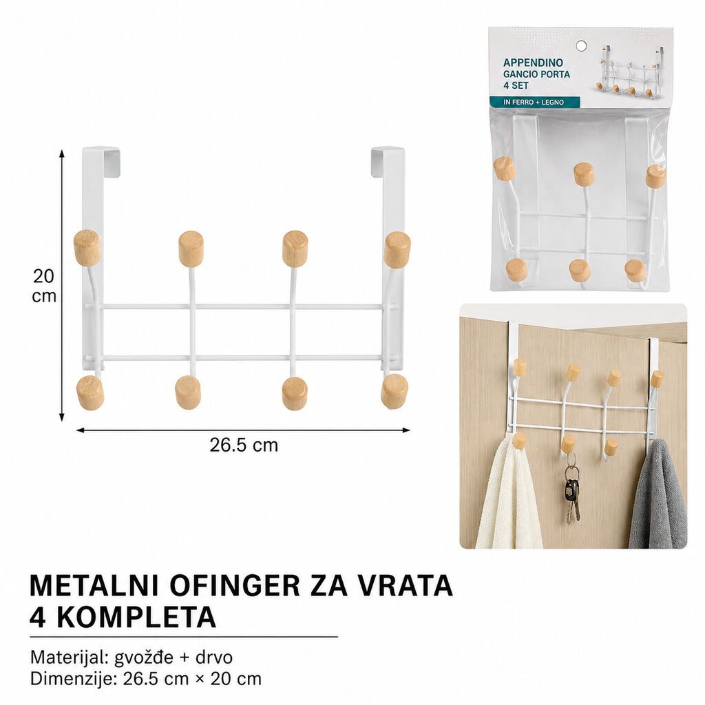 KMT Drveni kuglice (4 kuka) vrata kuka, mat bela Praktičan ofinger za