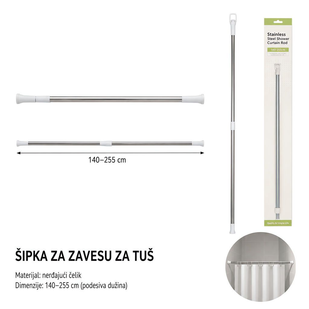 Šipka za zavesu za tuš od nerđajućeg čelika 5200327-A - Tip