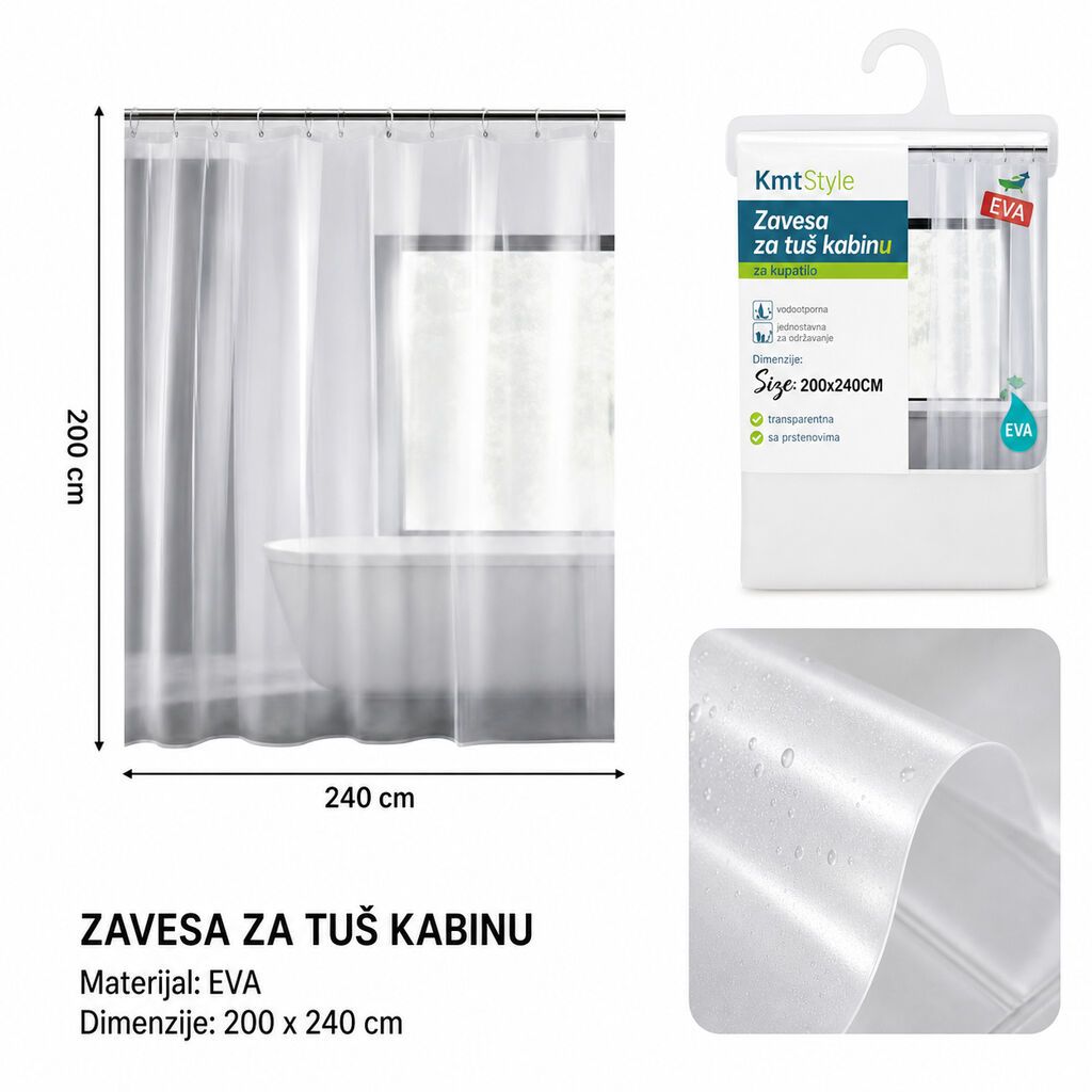 KMT EVA obična zavesa za tuš (providna mat) 2208548 Opis: - Zavesa za