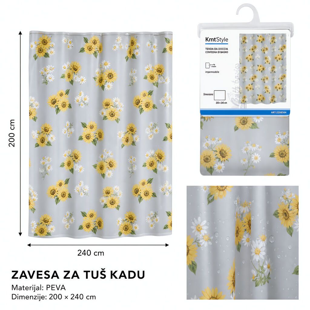 EVA zavesa za tuš sa motivom suncokreta 2208564-A - Brend: Kmt style