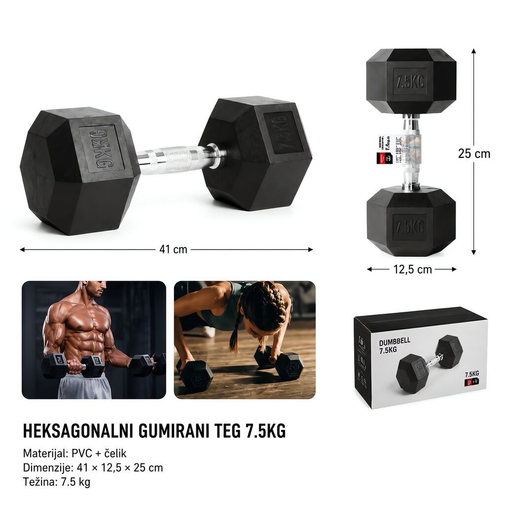 KMT 2008921 – Heksagonalni gumirani teg 7.5 kg - Opis: Bučica za