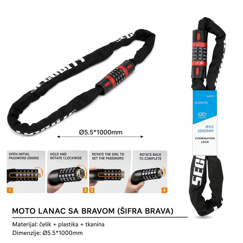 KMT Lozinka za zaključavanje lanca motocikla 2001254-A Lančana brava