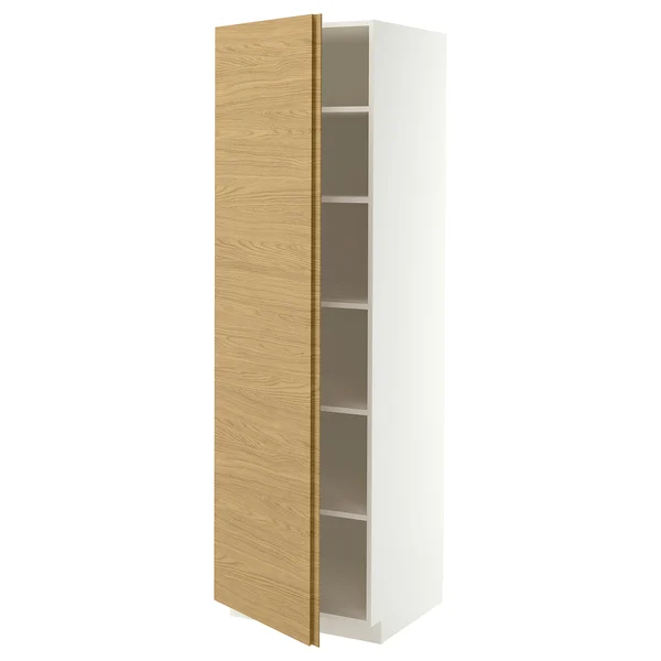 Visoki element s policama, bela/VOXTORP imitacija hrastovine vertikalna ručka, 60x60x200 cm