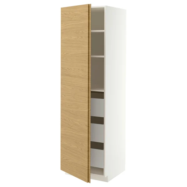 Visoki element s fiokama, bela/VOXTORP imitacija hrastovine vertikalna ručka, 60x60x200 cm