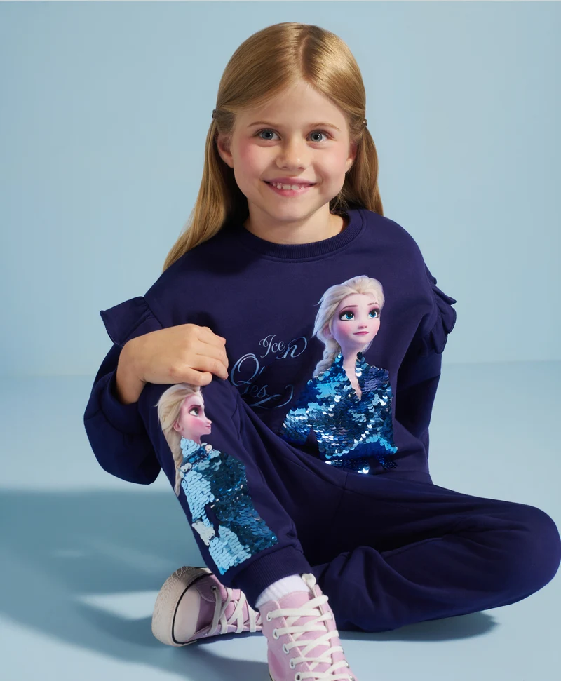 Gornji deo trenerke za devojčice sa šljokicama Frozen Elsa, 100% pamuk