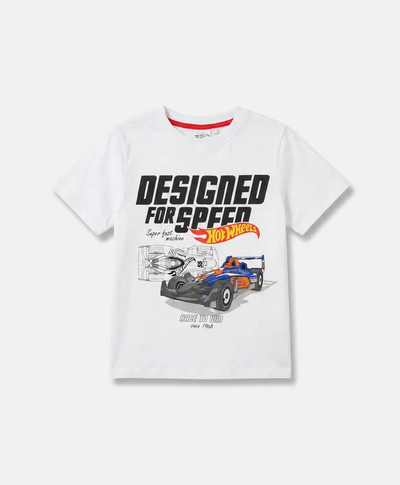 Majica za dečake sa Hot Wheels printom, bela, 100% pamuk