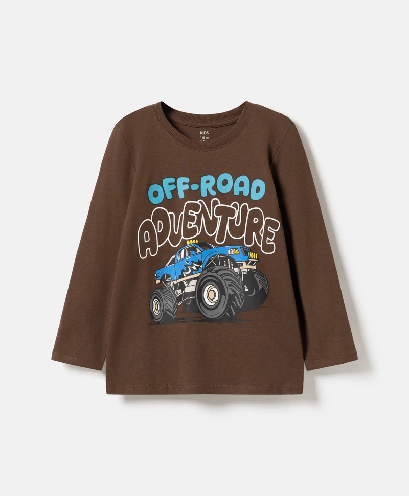 Majica za dečake sa dugim rukavima i monster truck printom, 100% pamuk