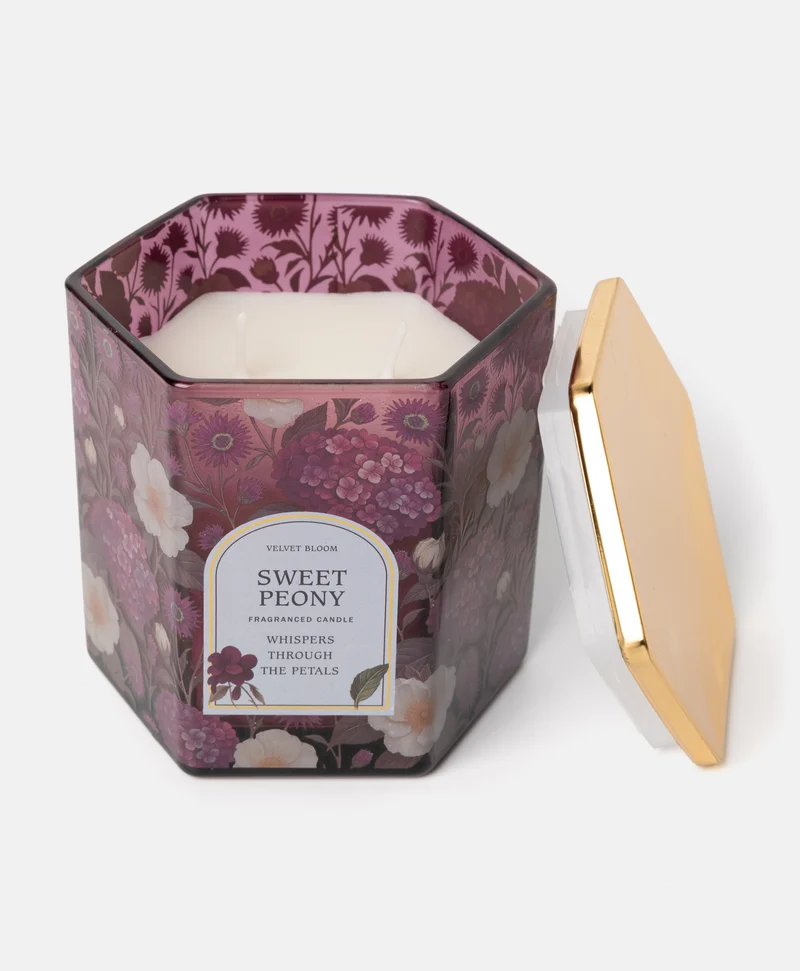 Mirisna sveća Sweet Peony u osmougaonoj staklenoj posudi