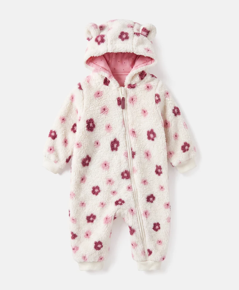 Kombinezon za bebe od sherpa materijala sa cvetnim dezenom