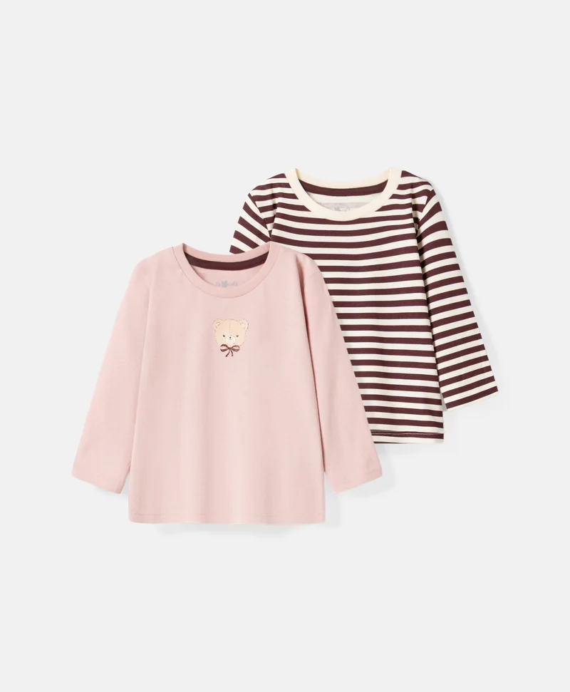 Komplet majica za bebe s motivom mede i prugama, 2-pack, 100% pamuk