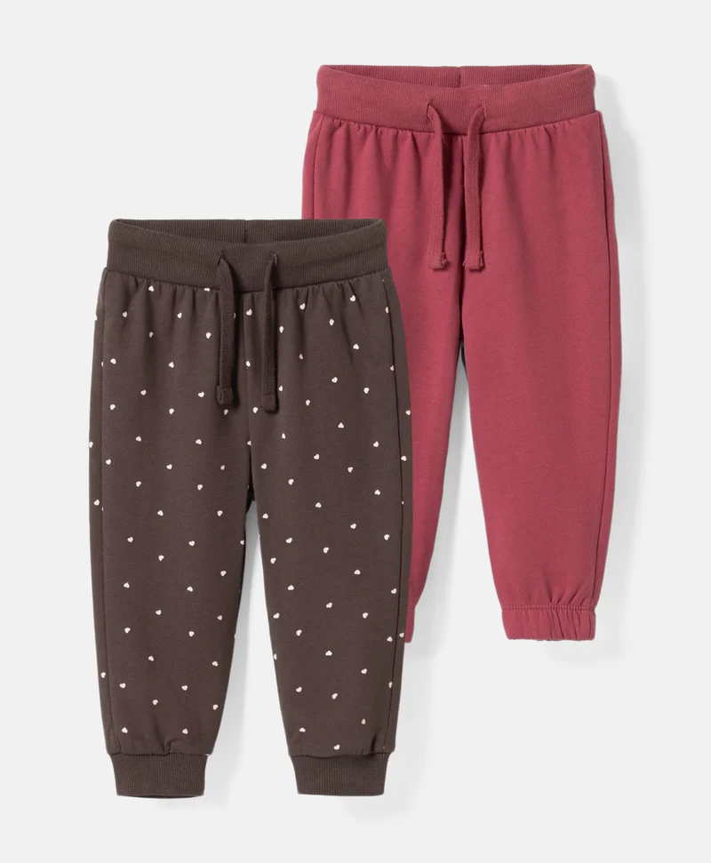 Sportske pantalone za bebe devojčice, 2 komada, sa tufnicama i paspulom, 100% pamuk