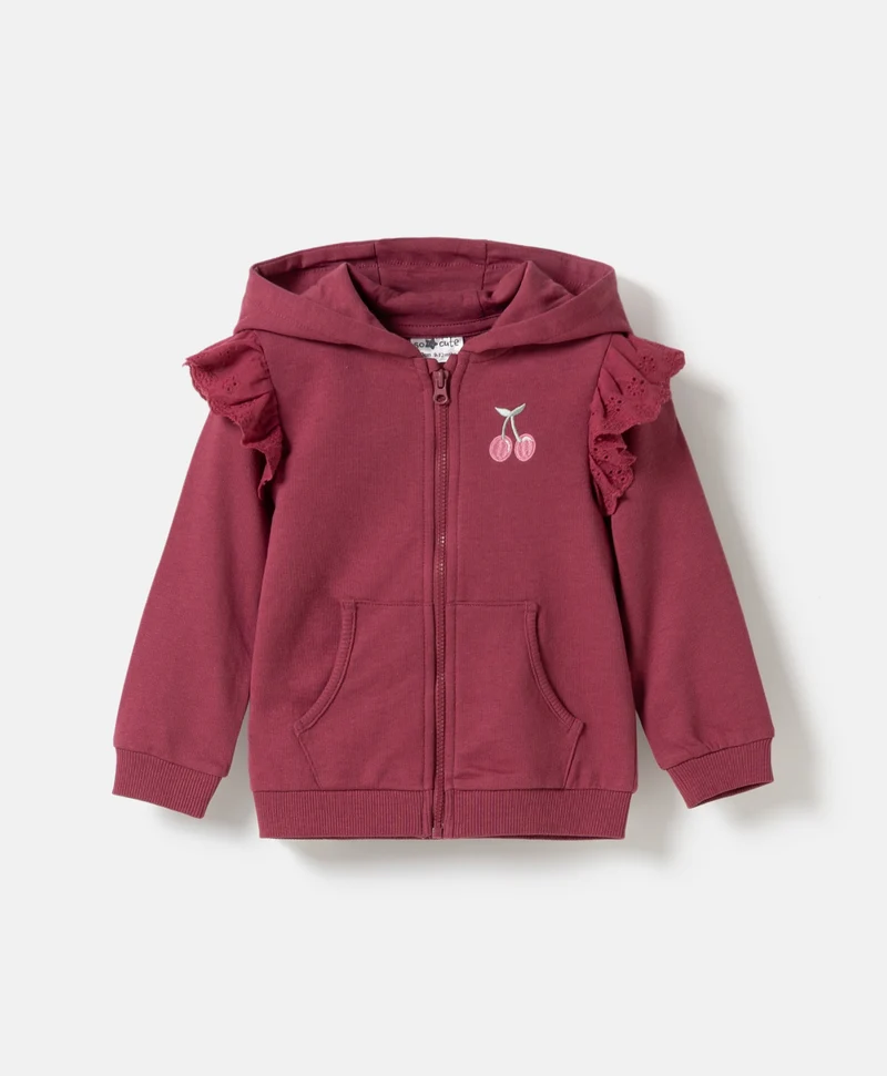 Bluza za bebe na rajsferšlus sa falnom i vezom trešanja